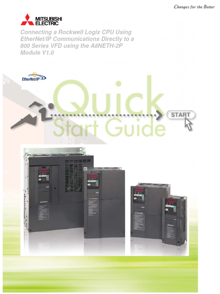 Rockwell CPU EthernetIP Communications To 800 Series VFD A8NETH-2P Quick Start Guide V1.0 | PDF