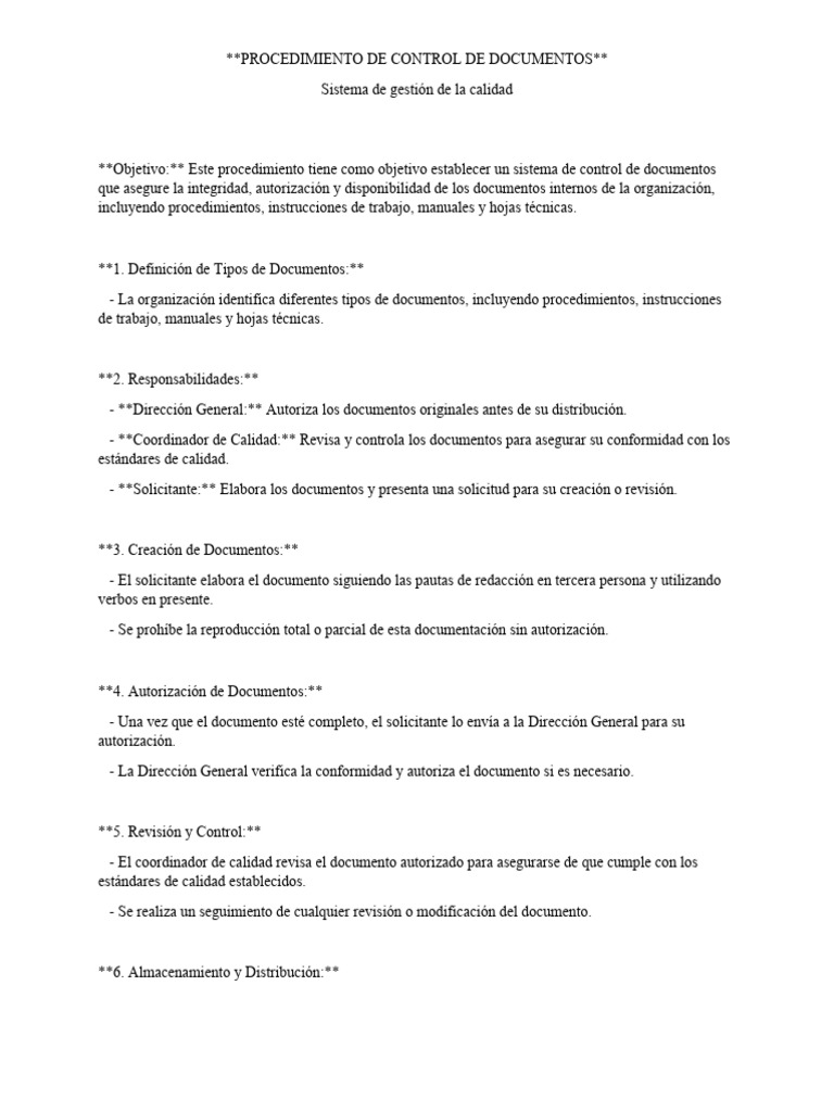 Procedimiento de Control de Documentos | PDF