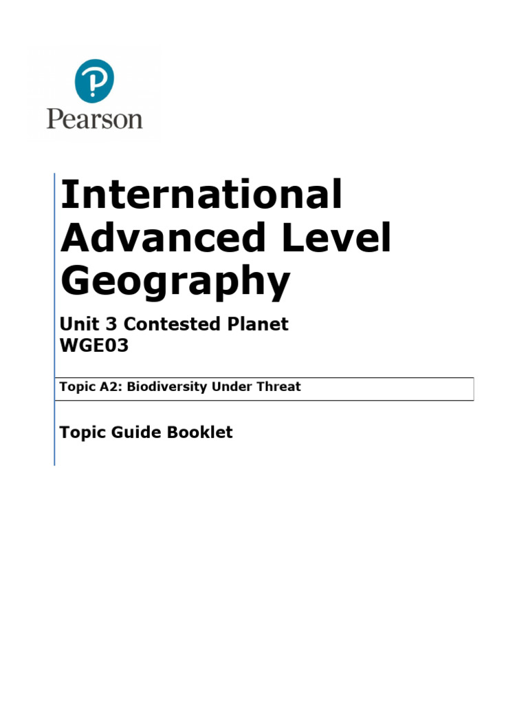 IAL Geography Unit 3 Biodiversity Under Threat Topic Guide | PDF ...