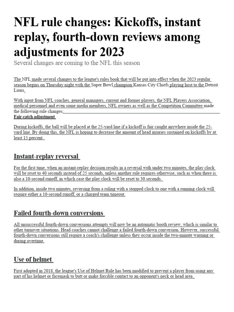 NFL Rule Changes | PDF