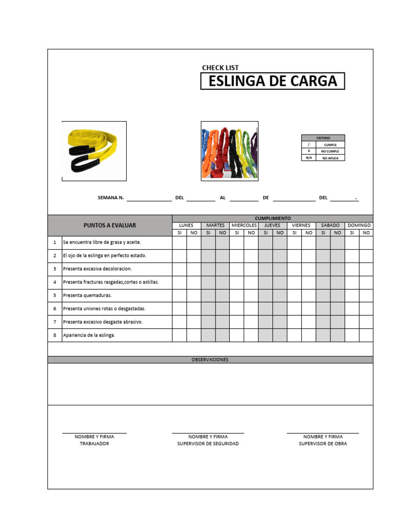 Check List Eslinga | PDF