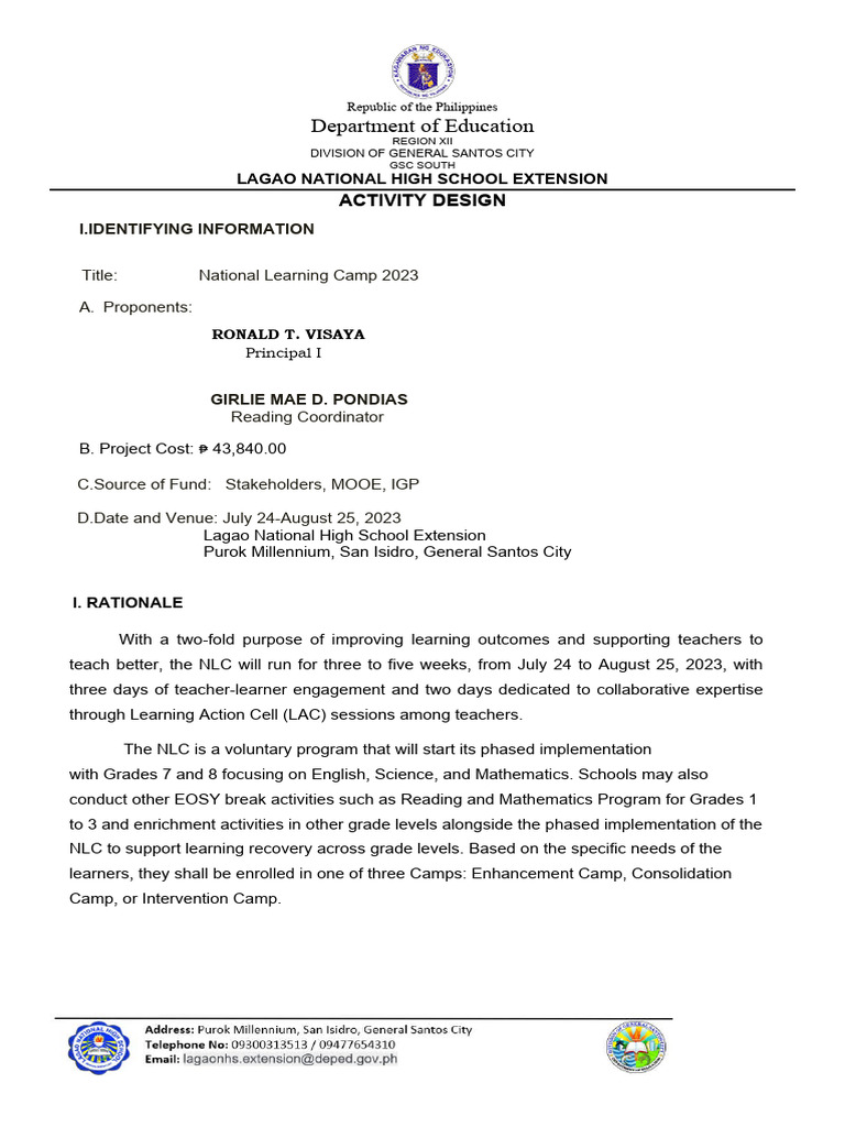 Activity Design NLC | PDF