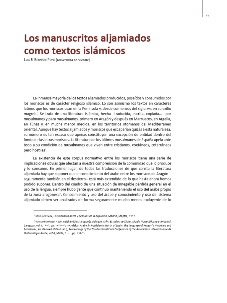 Los Manuscritos Aljamiados Como Textos I | PDF