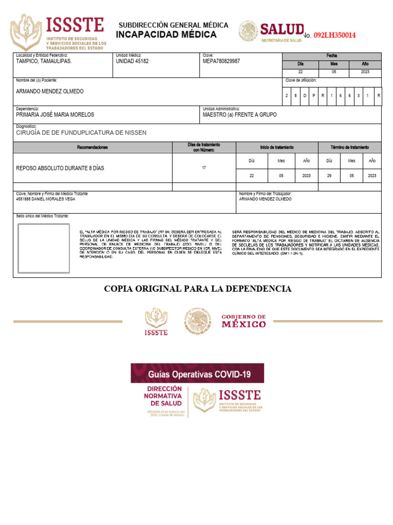 Receta ISSSTE | PDF | Causas de la muerte | Ciencias de la Salud