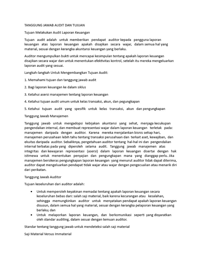 Tanggung Jawab Audit Dan Tujuan | PDF