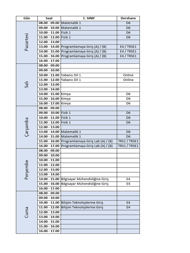 2023 2024 Bilgisayar Muhendisligi Guz Yariyili Ders Programi TASLAK | PDF 2023 2024 Bilgisayar Muhendisligi Guz Yariyili Ders Programi TASLAK | PDF