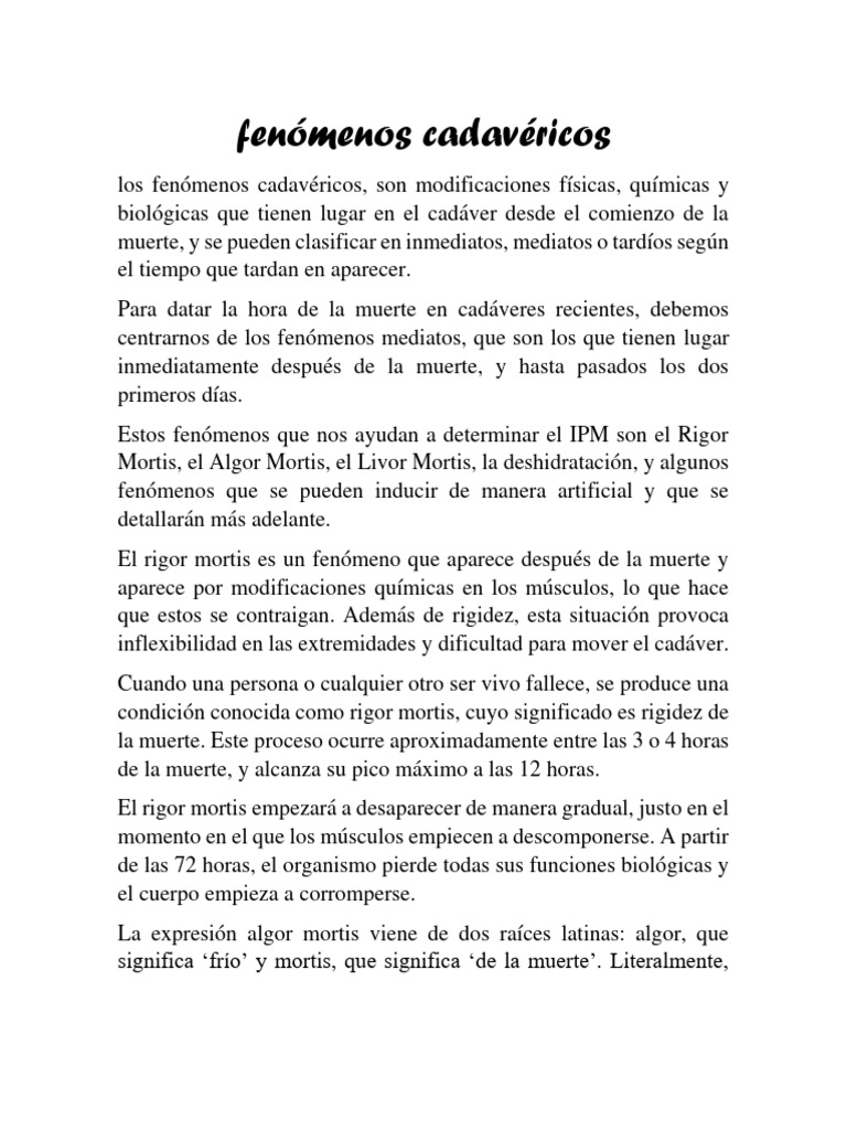 Fenómenos Cadavéricos y su Análisis | PDF
