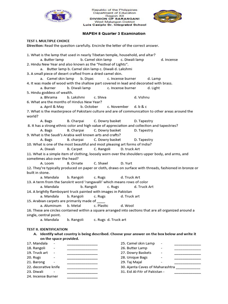 ARTS 8 Q3 Exam | PDF | Carpet