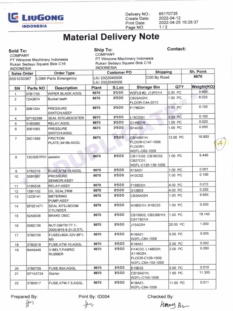 35C1569 12 Pcs MDN PO 40006 Winzone | PDF