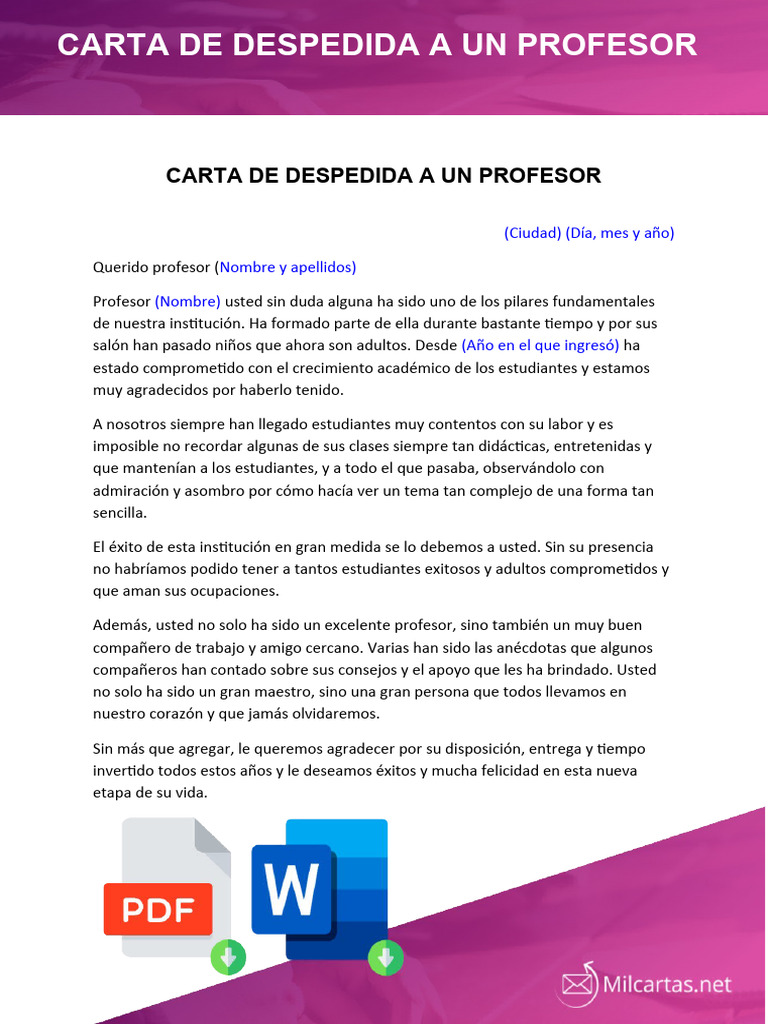 Carta de Despedida A Un Profesor | PDF