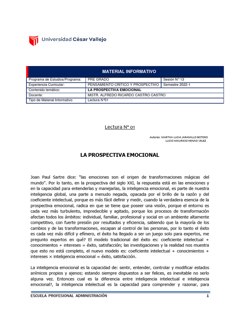 Lectura Complementaria 1 | PDF | Las emociones | Verdad