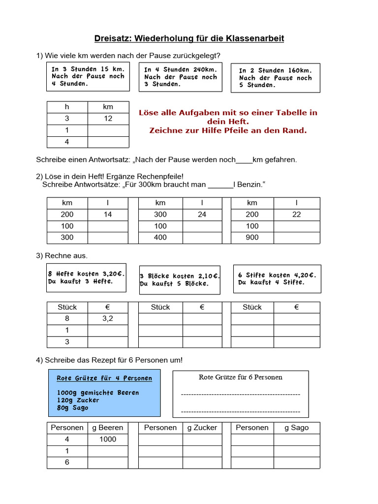 Dreisatz Und Lösungen | PDF