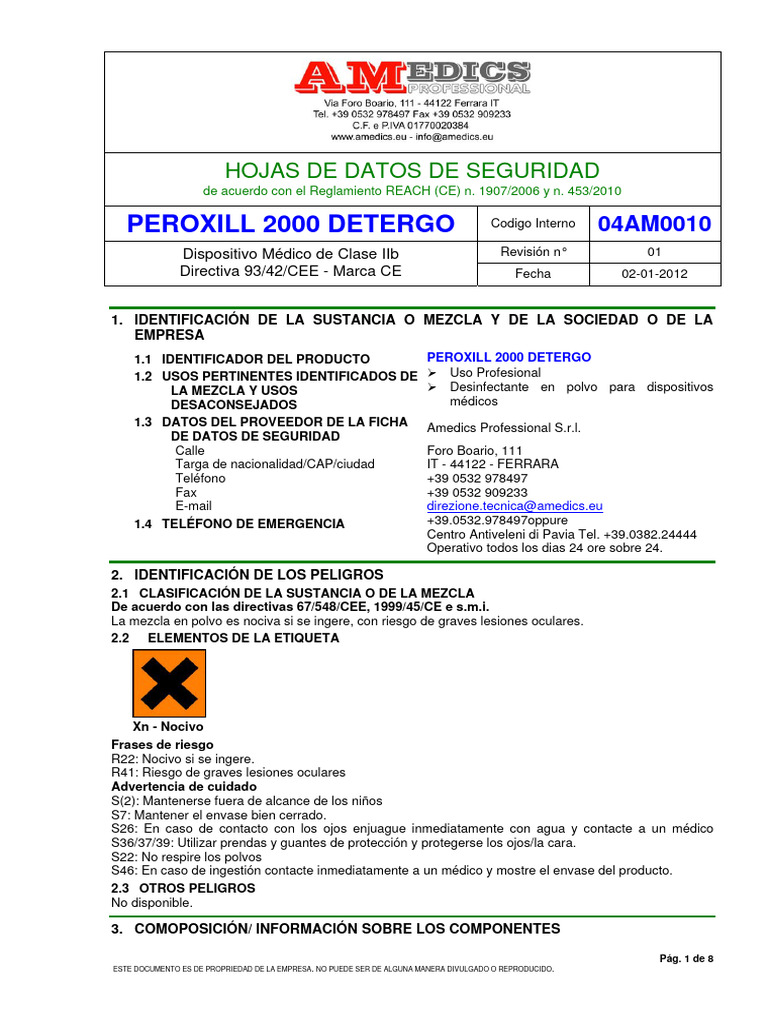 Hoja de Seguridad Peroxil | PDF