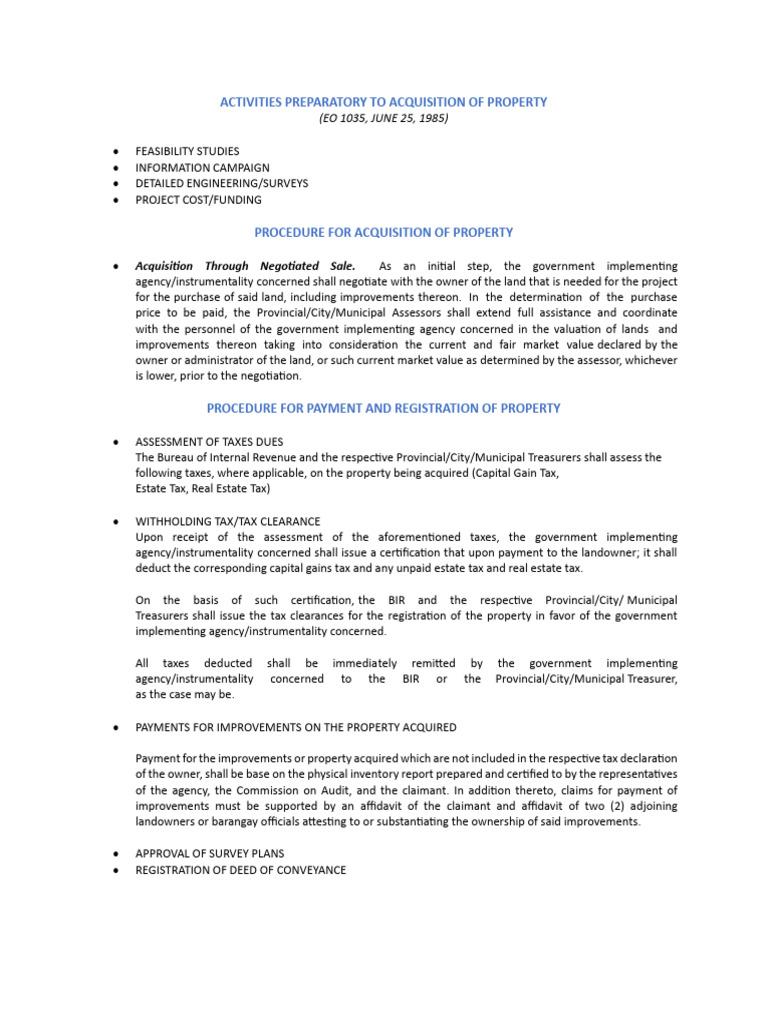 Property Acquisition Procedures Overview | PDF