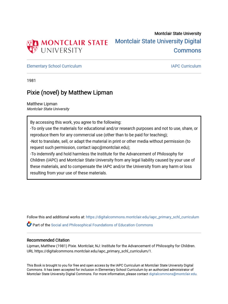 Pixie Novel By Matthew Lipman Pdf