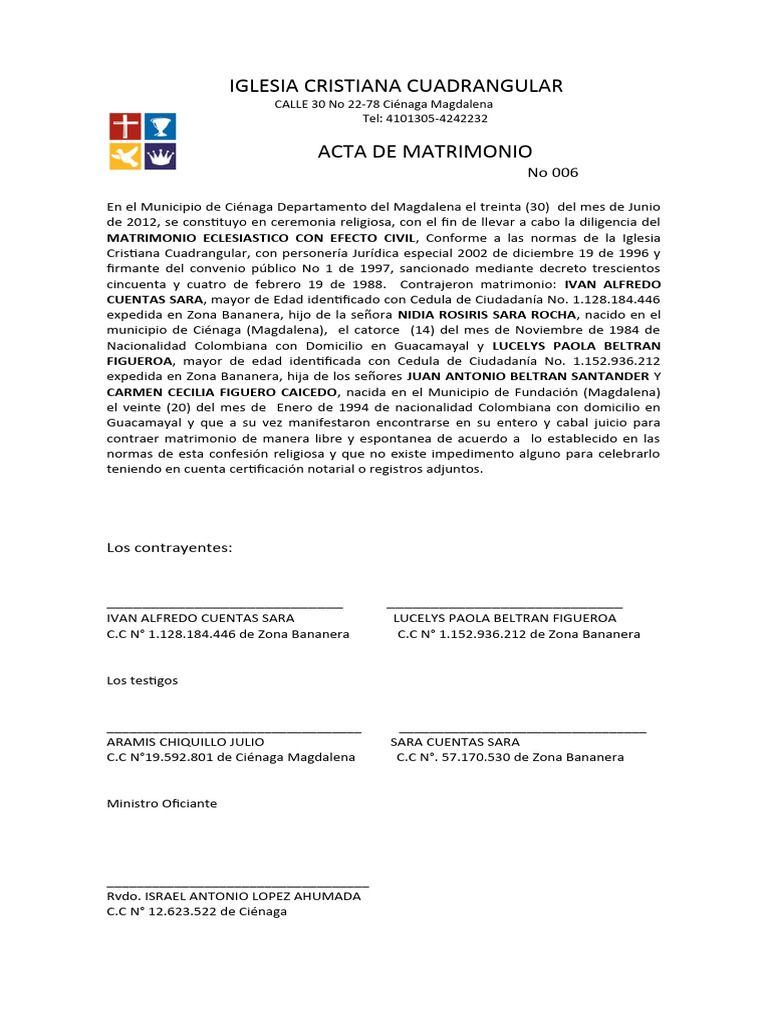 Acta de Matrimonio 006 | PDF