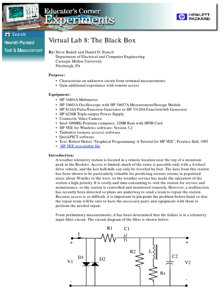 Virtual Lab 8 - The Black Box | PDF | Electrical Network | Electronic ...
