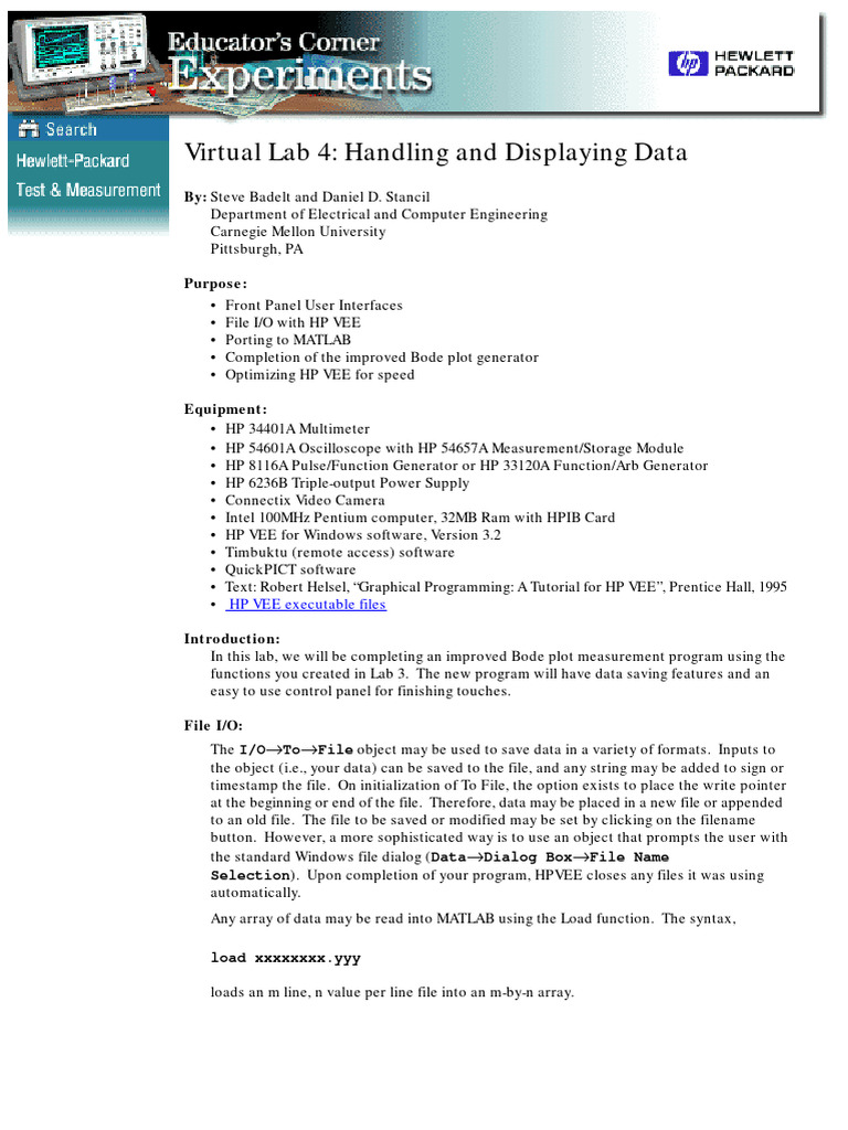 Virtual Lab 4 - Handling and Displaying Data | PDF