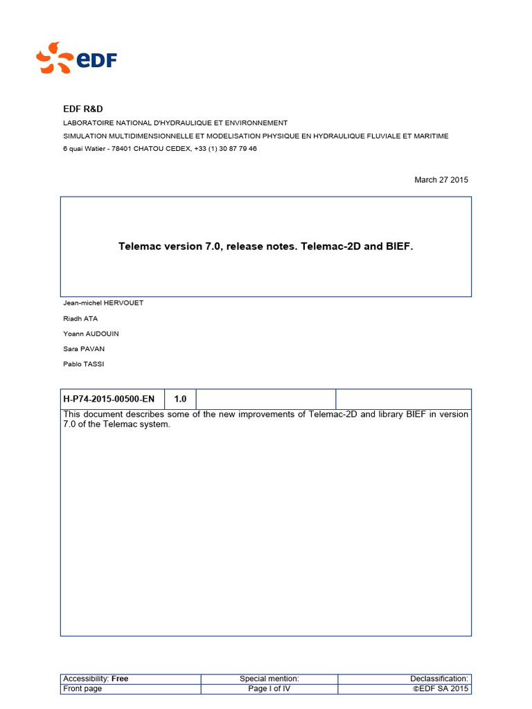 Telemac-2D v7.0 Release Notes | PDF | Matrix (Mathematics ...