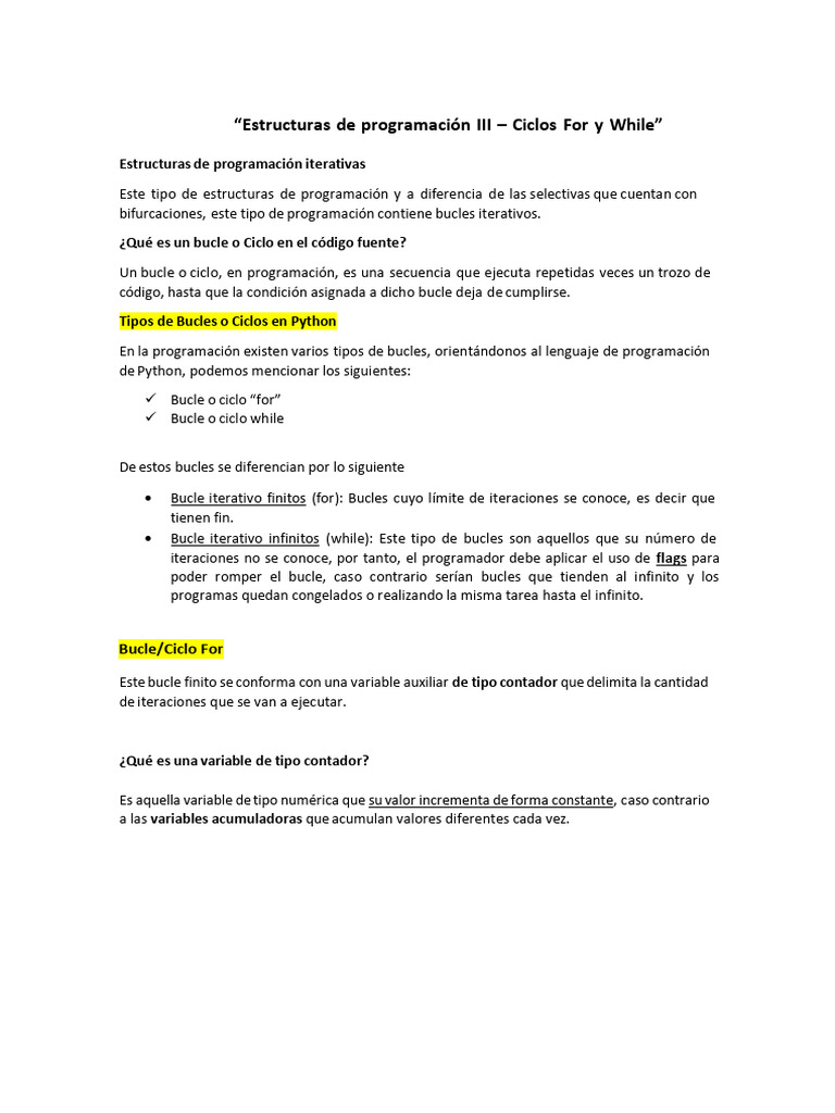 Python - Ciclo For y Ciclo While | PDF | Flujo de control ...