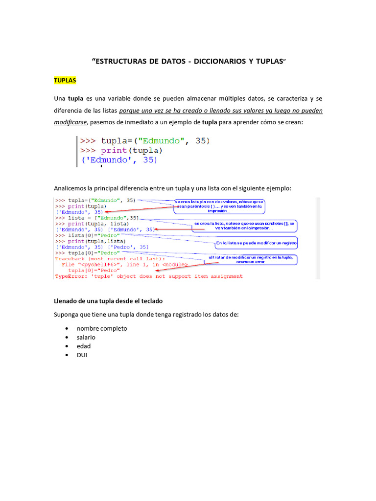 Python - Diccionarios y Tuplas | PDF