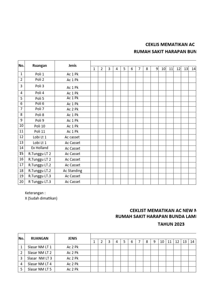 Ceklist Mematikan Ac Malam | PDF