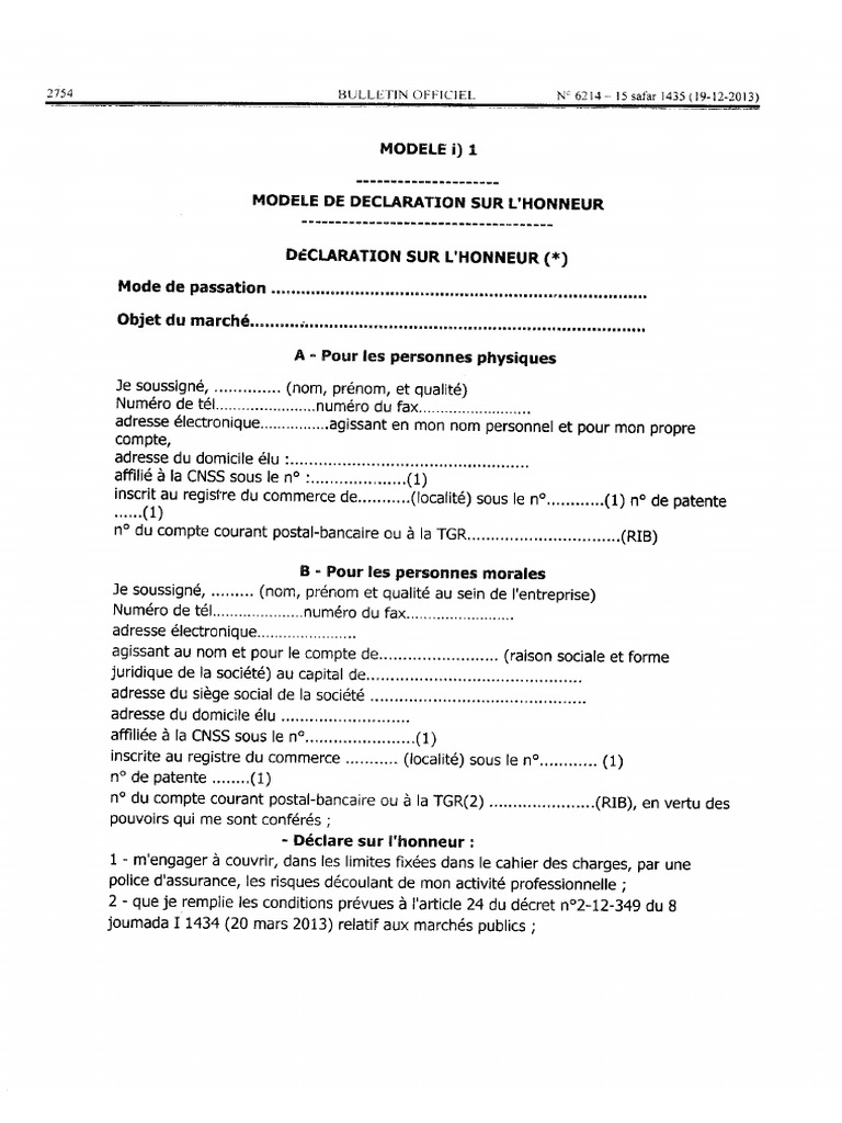 D Claration Sur L'honneur | PDF