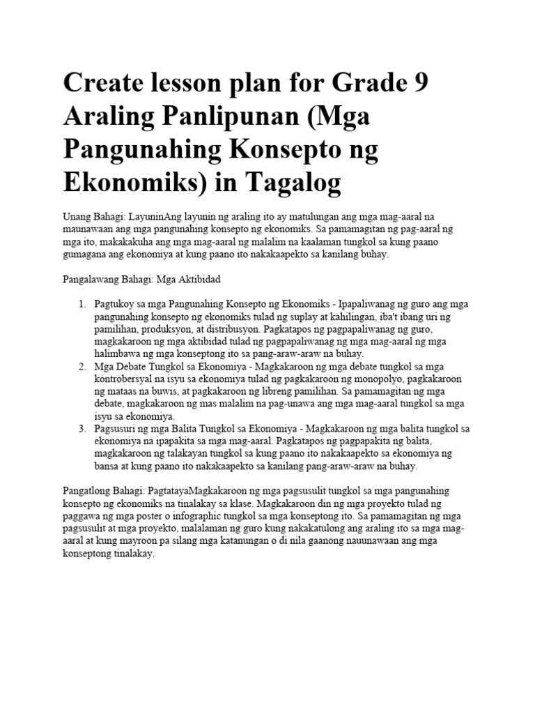 Lesson Plan for Grade 9 Araling Panlipunan | PDF