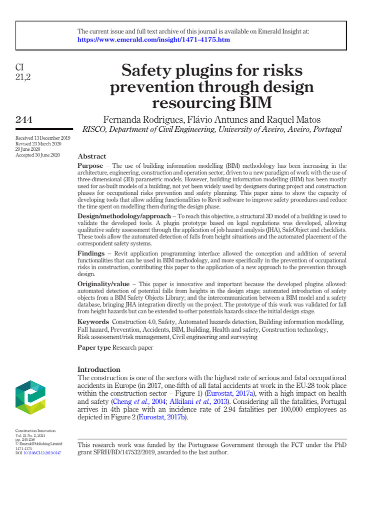 2020 - Rodrigues Et Al. Safety Plugins For Risks Prevention Through BIM ...