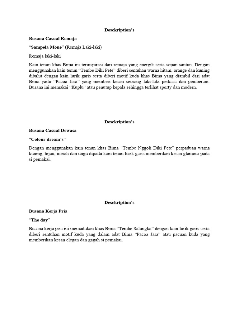 Desckription TENUN BIMA | PDF