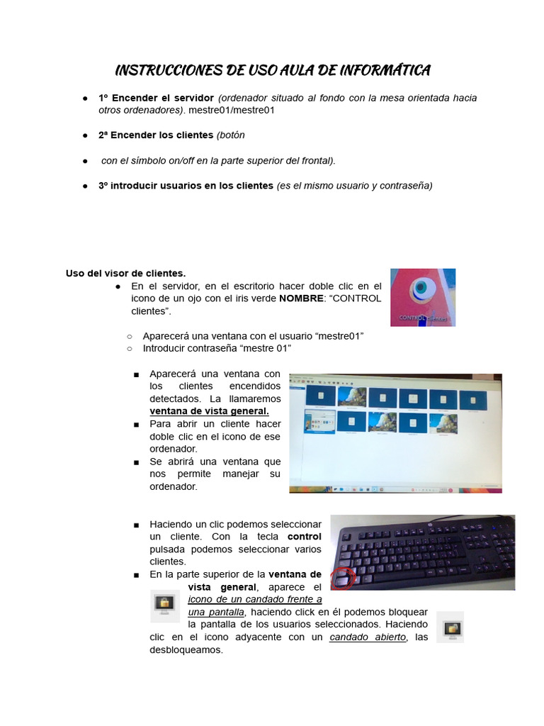 Instrucciones de Uso Aula de Informática | PDF | Contraseña | Ventana (informática)