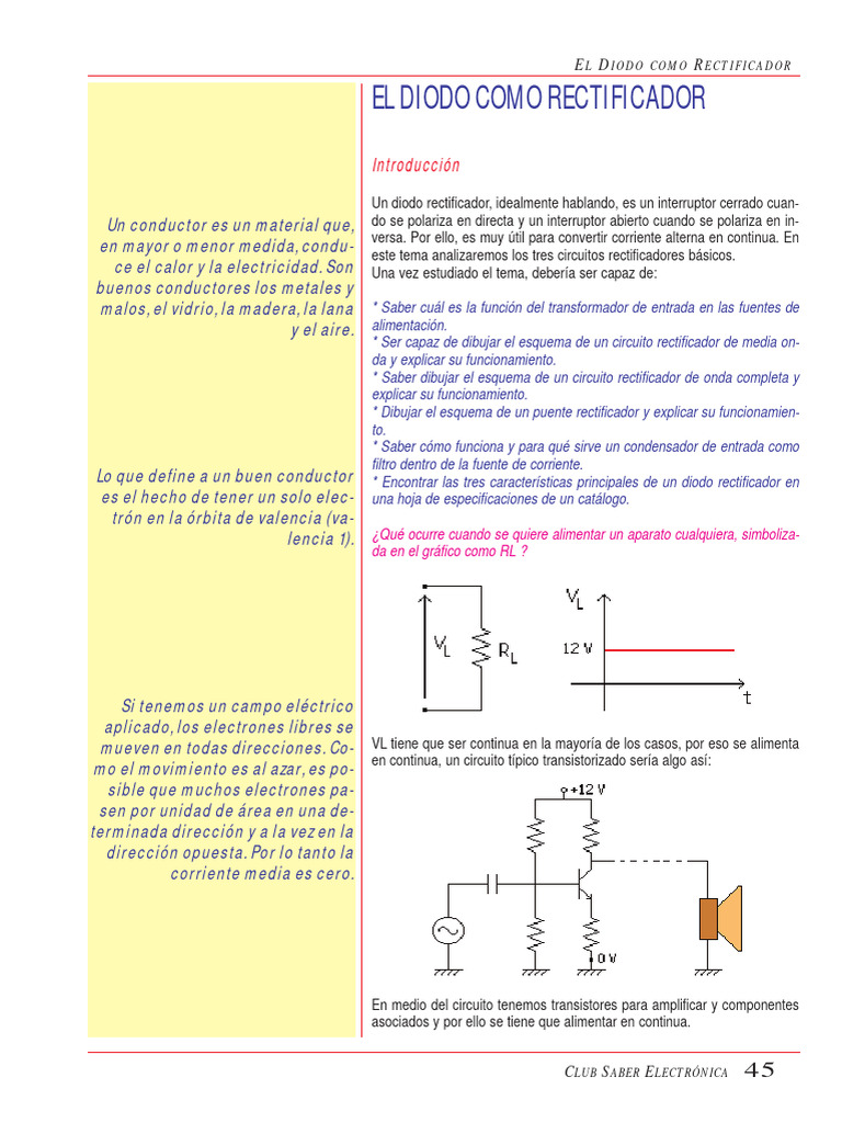 Capitulo 3 - El Diodo Rectificador | PDF | Rectificador | Corriente eléctrica