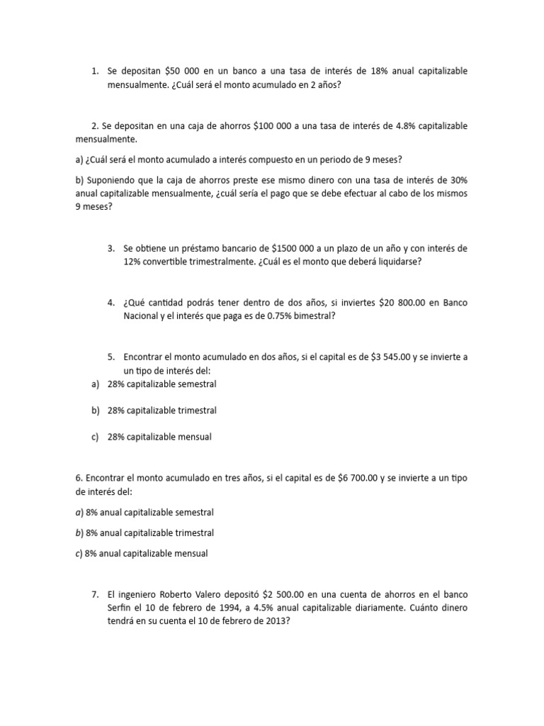 Ejercicios de Interés Compuesto - Alumnos | PDF