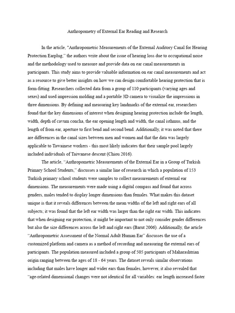 HFE Anthropometry of External Ear Research | PDF | Anthropometry | Hearing