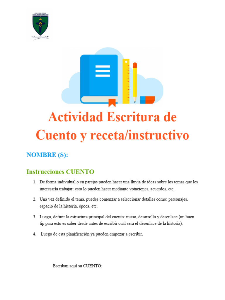 _[Plantilla] Escritura cuento y receta_ instructivo 5° | PDF