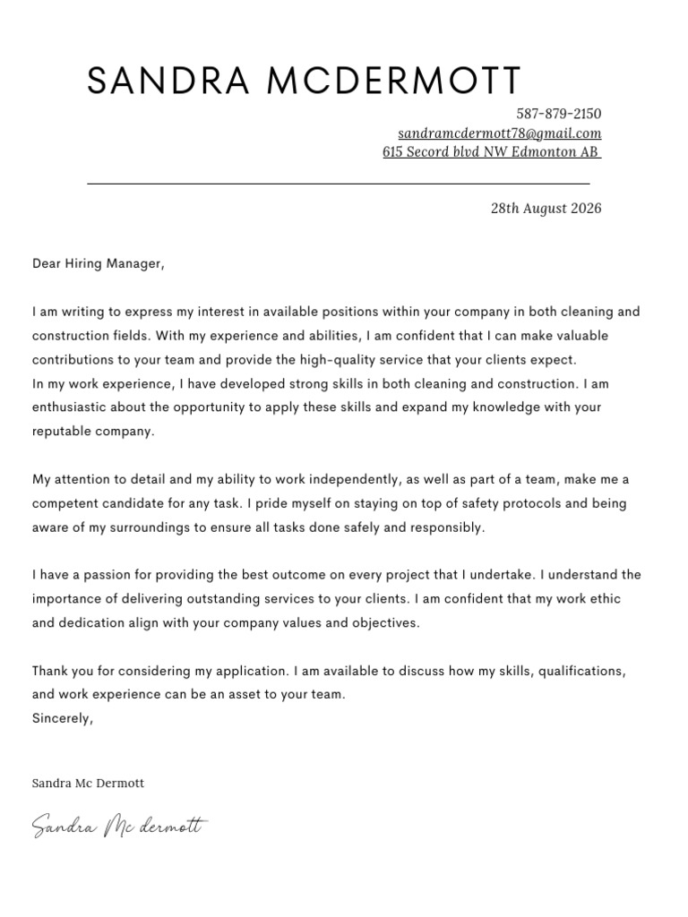 Sandra Cover Letter and Resume | PDF | Business | Cognition