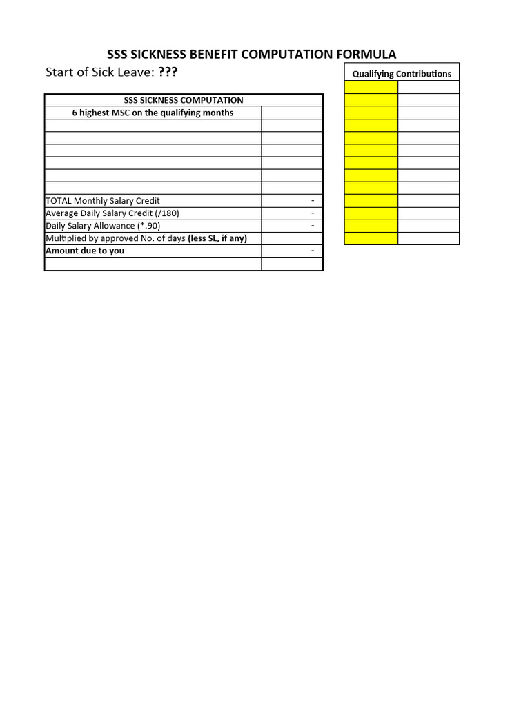 Sample Computation Formula - Sickness | PDF