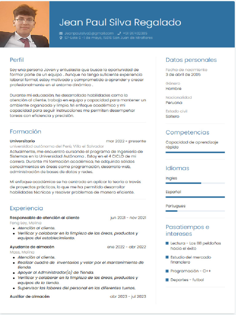 CV Silva Regalado Jean Paul | PDF