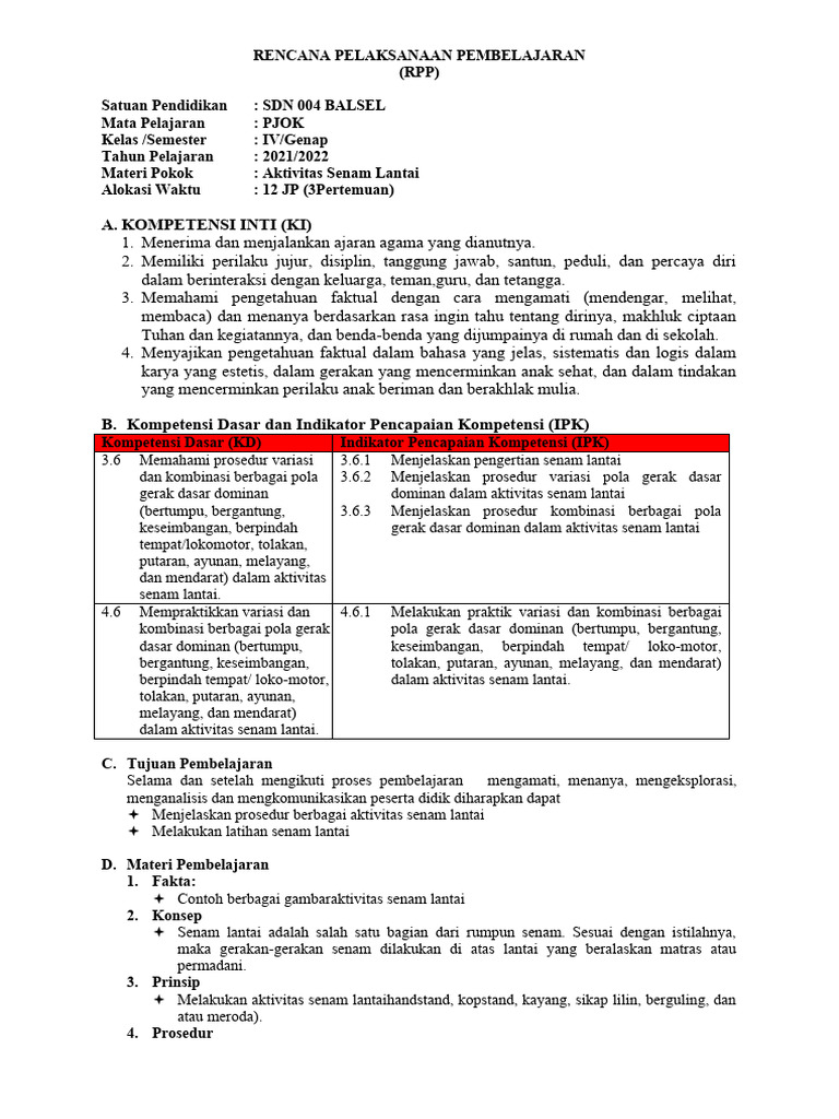 RPP. 3.6 Senam Lantai | PDF