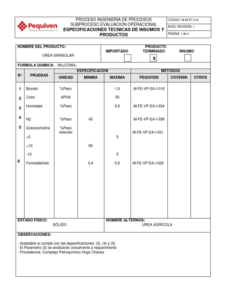 13 Ficha Tecnica Urea - 220602 - 190855 | PDF