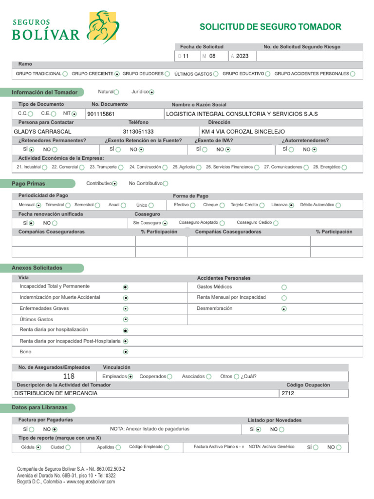 GR 001 Solicitud Del Tomador | PDF