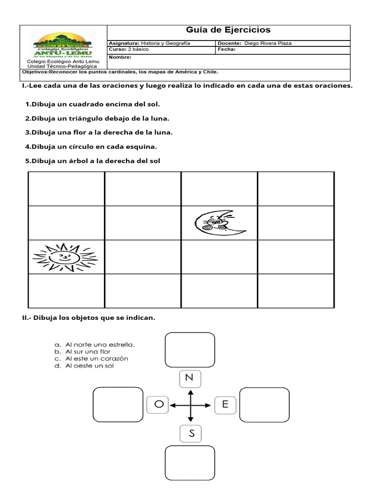 Guía de Actividad. 2 Básico. Puntos Cardinales y Mapas | PDF