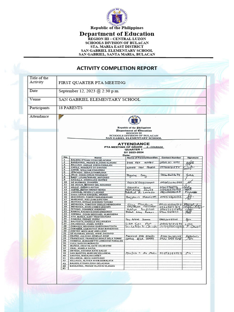 Acr - 4 Courage - Homeroom Pta Meeting 2023 2024 | PDF