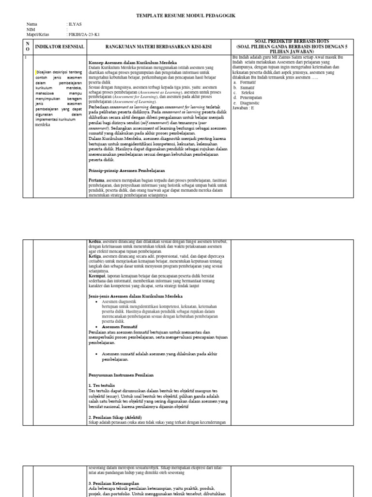Pedagogik Template Resume Modul KB2 | PDF