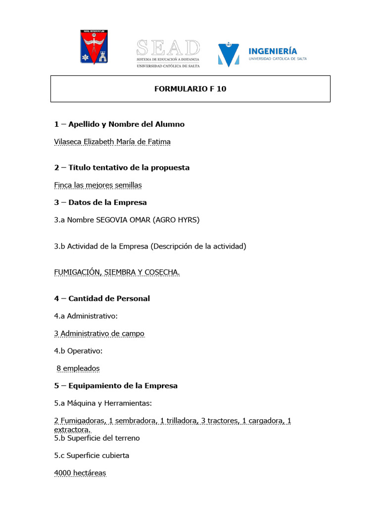 Formulario F 10 | PDF