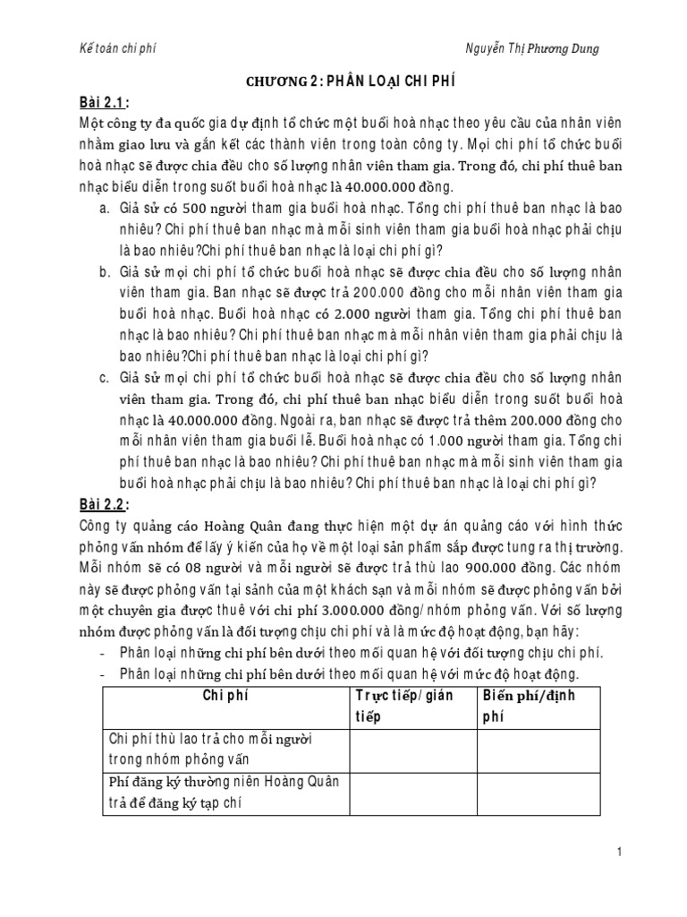 Bài tập kế toán chi phí | PDF