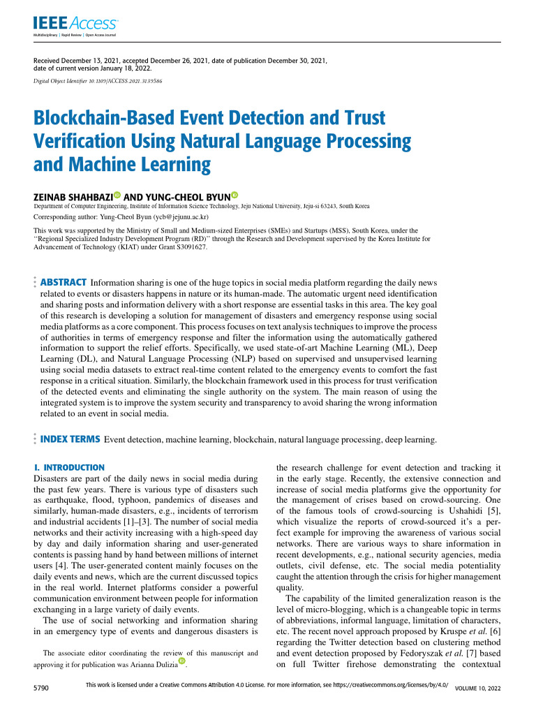 Blockchain Based Event Detection And Trust Verification Using Natural Language Processing And