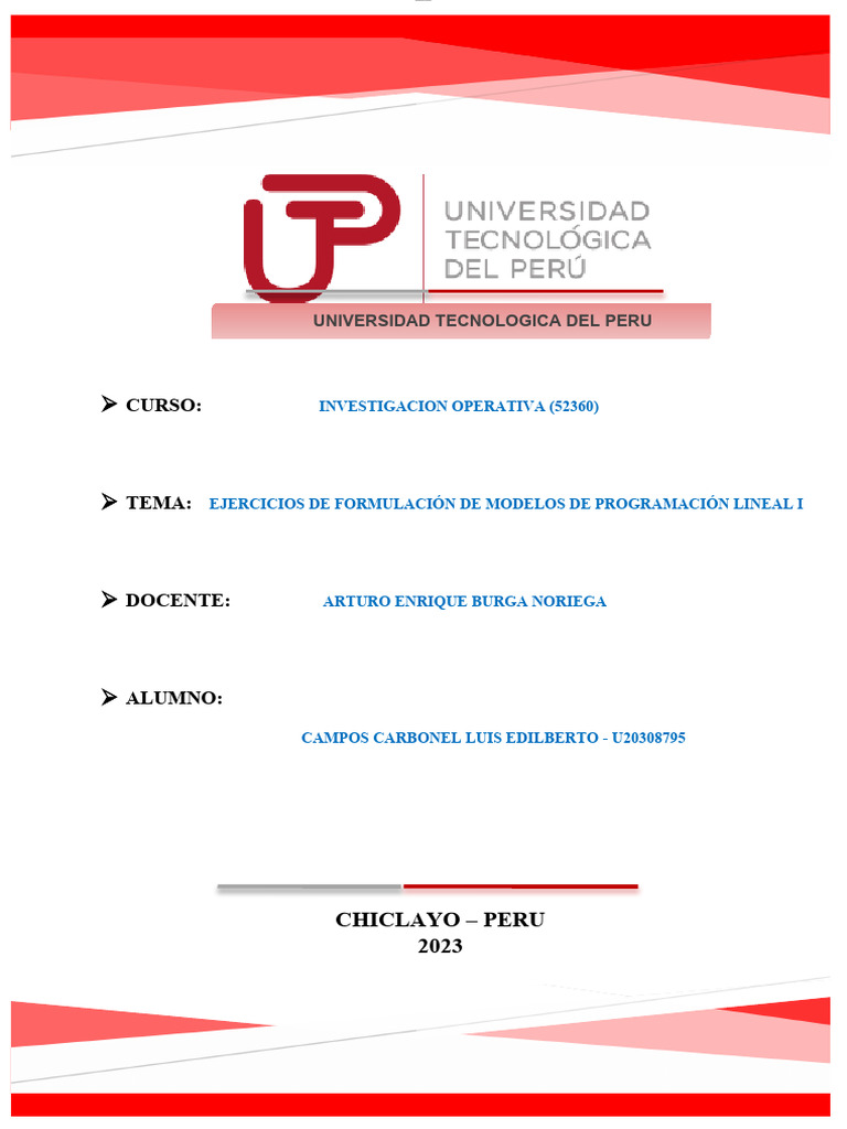 Semana 03 - Tema 2 - Tarea - Ejercicios de Formulación de Modelos de Programación Lineal I | PDF ...