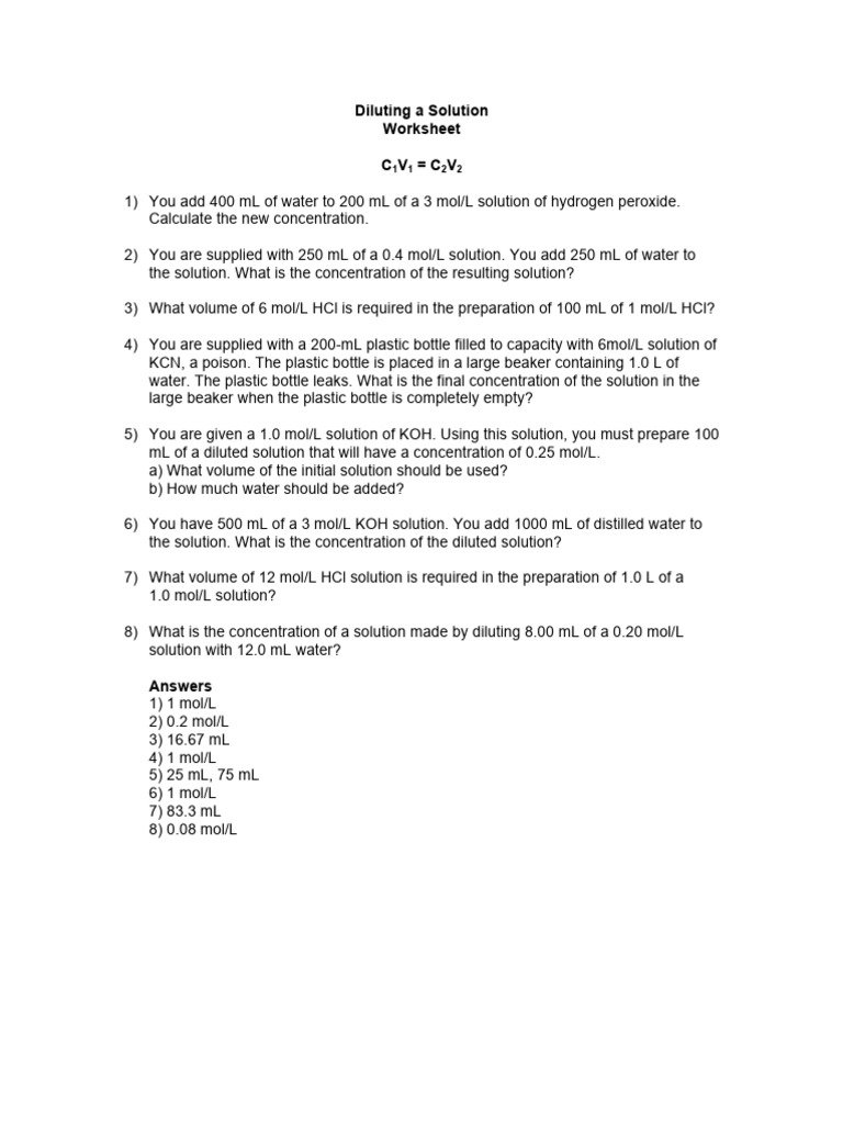 Dilution Worksheet | PDF
