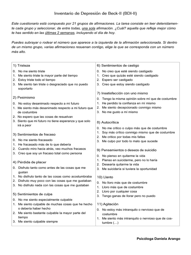 Inventario de Depresión de Beck-II | PDF